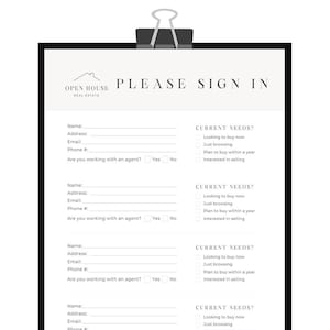 Realtor Open House Sign in Sheet Template, Instant Download Sign in ...