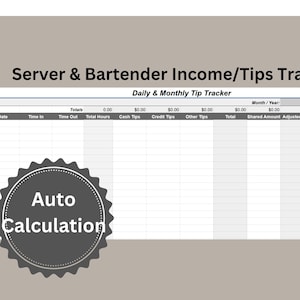 Server Tip Tracker: Excel Spreadsheet, Google Sheets, Printable PDF ...