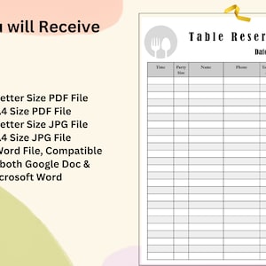 Printable Restaurant Table Reservation Form | Restaurant Guest Table ...