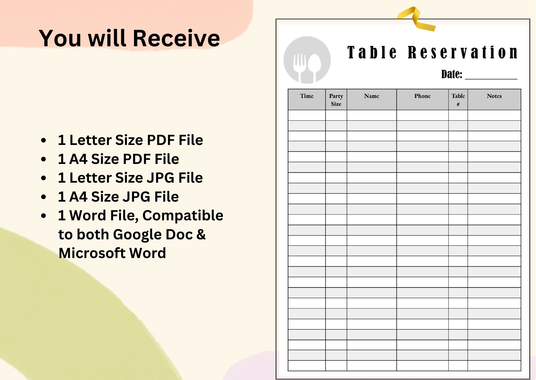 Printable Restaurant Table Reservation Form | Restaurant Guest Table ...