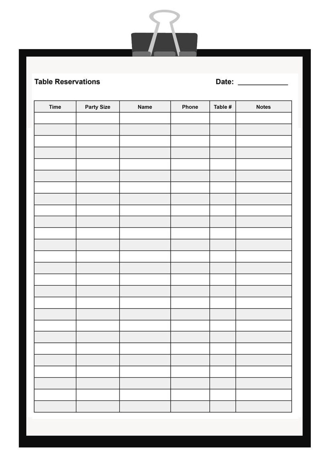 Printable Restaurant Table Reservation Form | Restaurant Guest Table ...