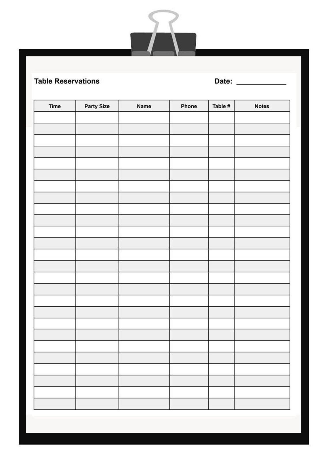 Printable Restaurant Table Reservation Form | Restaurant Guest Table ...