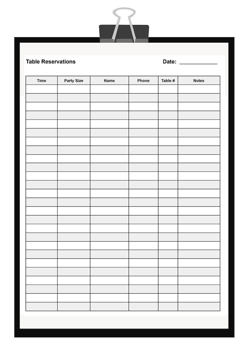 Printable Restaurant Table Reservation Form | Restaurant Guest Table ...