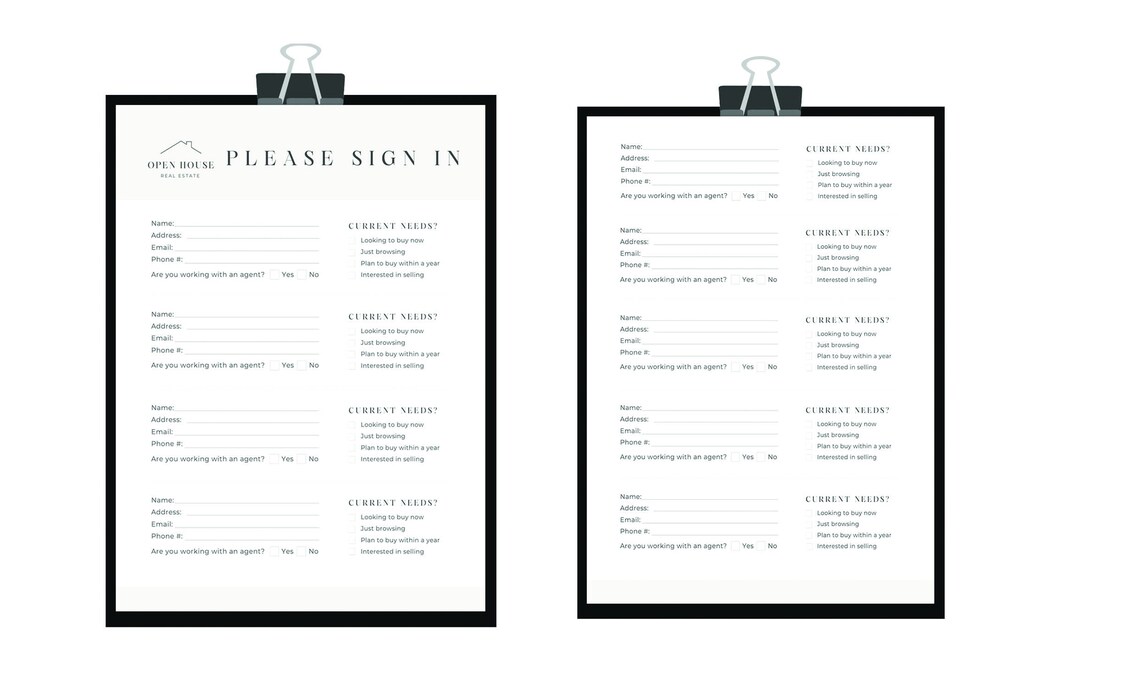 Realtor Open House Sign in Sheet Template, Instant Download Sign in ...