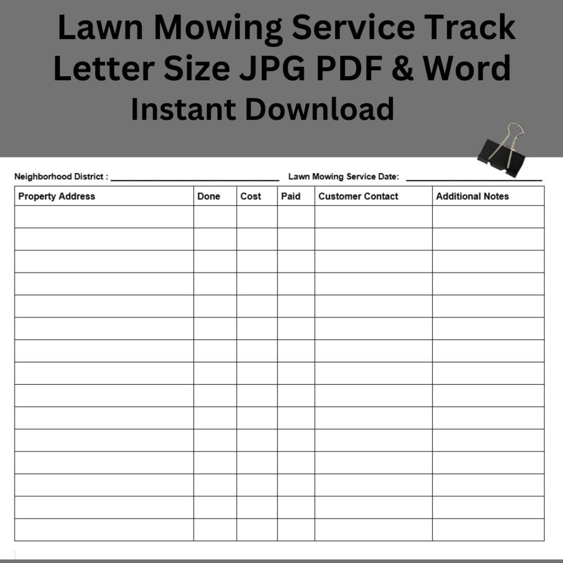 Lawn Mowing Service Log | Lawn Mowing Schedule Templates for Multiple ...