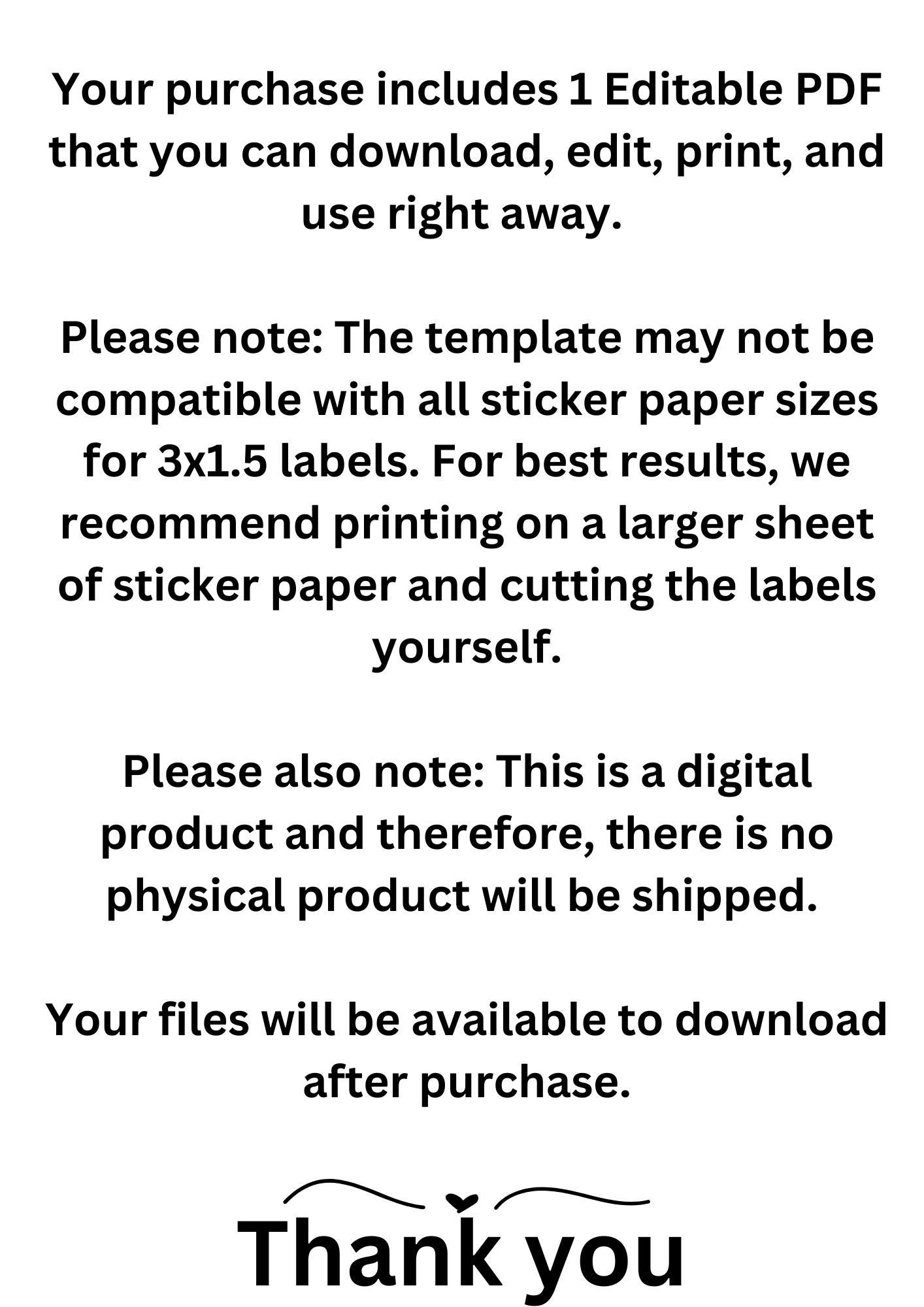 Editable Labels in PDF Size 3 X 1.5 Inch | US Letter | Minimalist Label ...