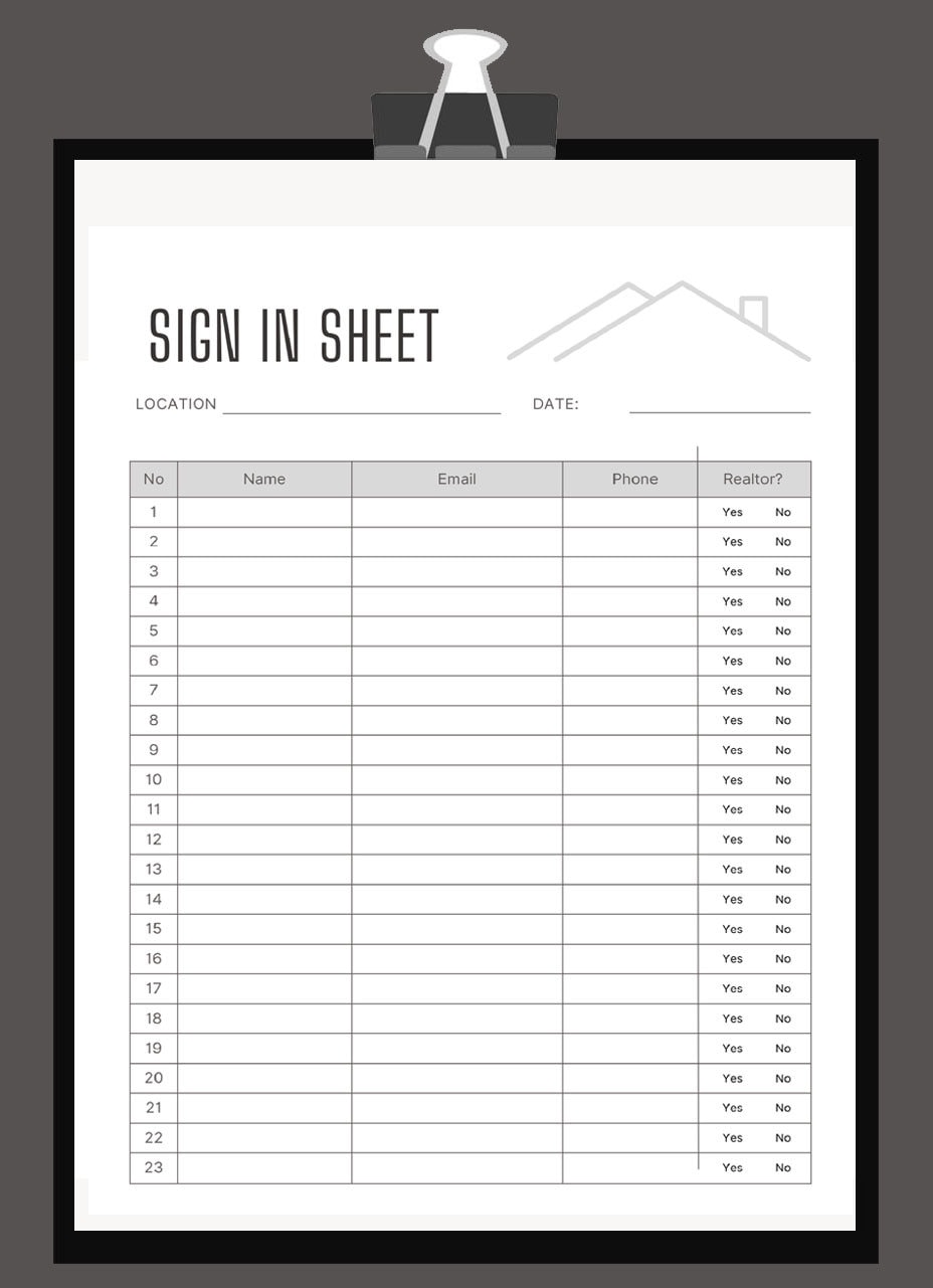 Realtor Open House Sign in Sheet Template, Instant Download Sign in ...