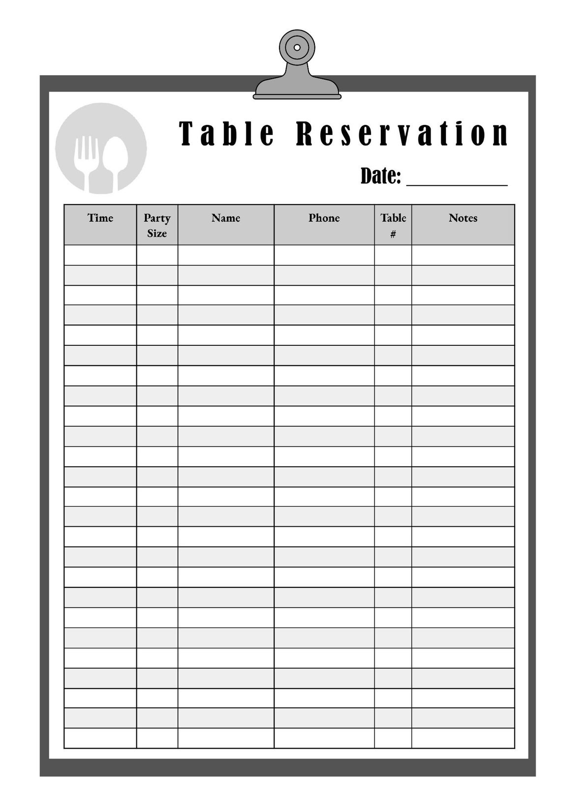 Printable Restaurant Table Reservation Form | Restaurant Guest Table ...