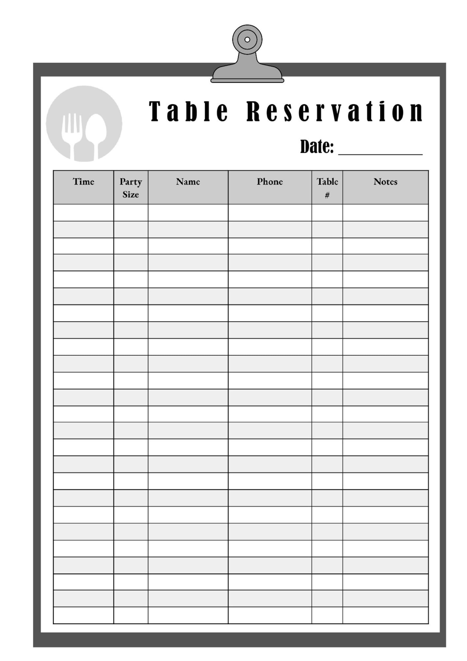 Printable Restaurant Table Reservation Form | Restaurant Guest Table ...