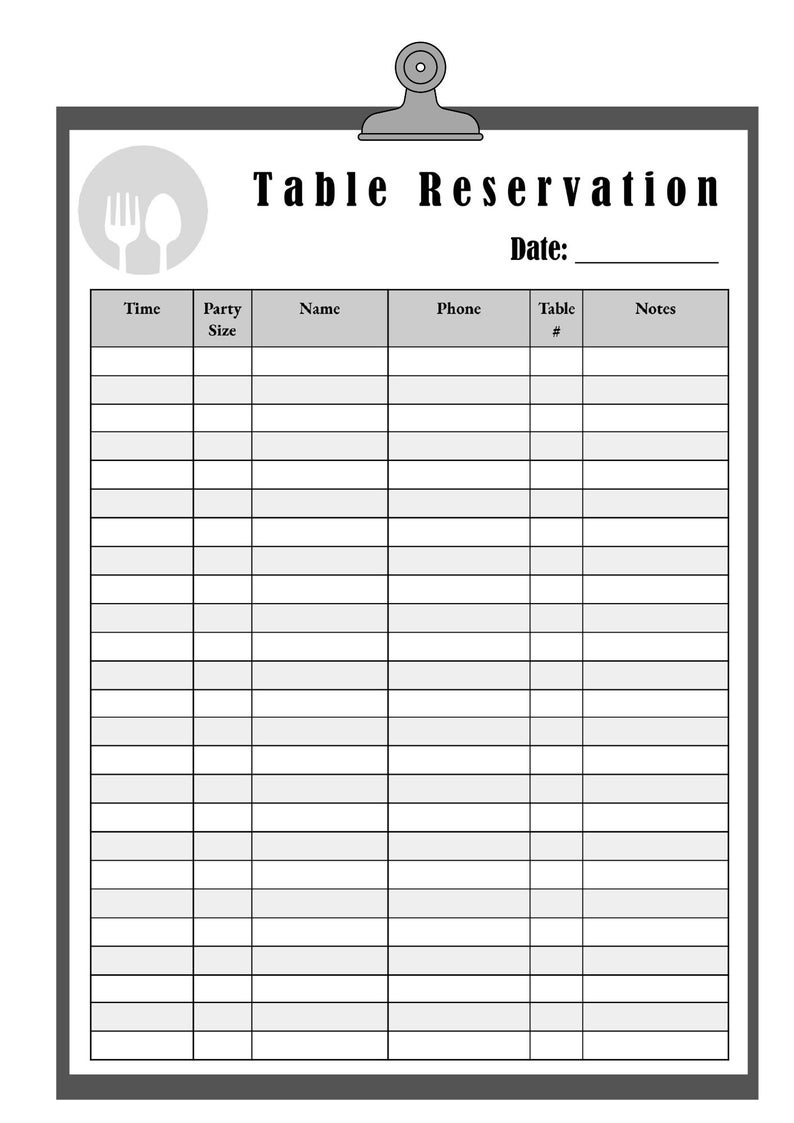 Printable Restaurant Table Reservation Form | Restaurant Guest Table ...