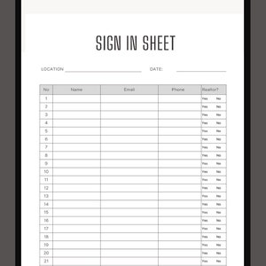 Realtor Open House Sign in Sheet Template, Instant Download Sign in Sheet, Printable Sign in ...