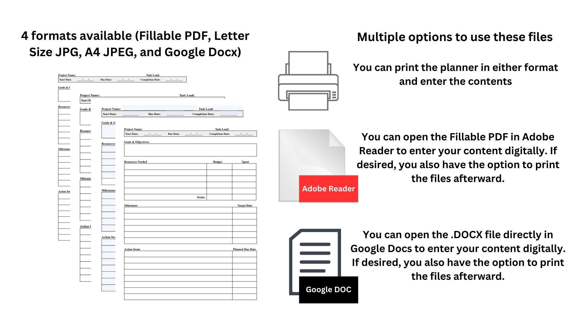 Fillable Project Plan Template (PDF) - Digital Planner Manage Projects ...
