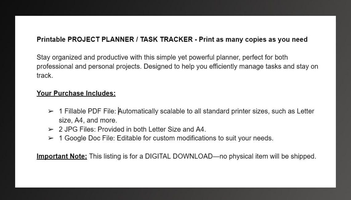 Fillable Project Plan Template (PDF) - Digital Planner Manage Projects ...