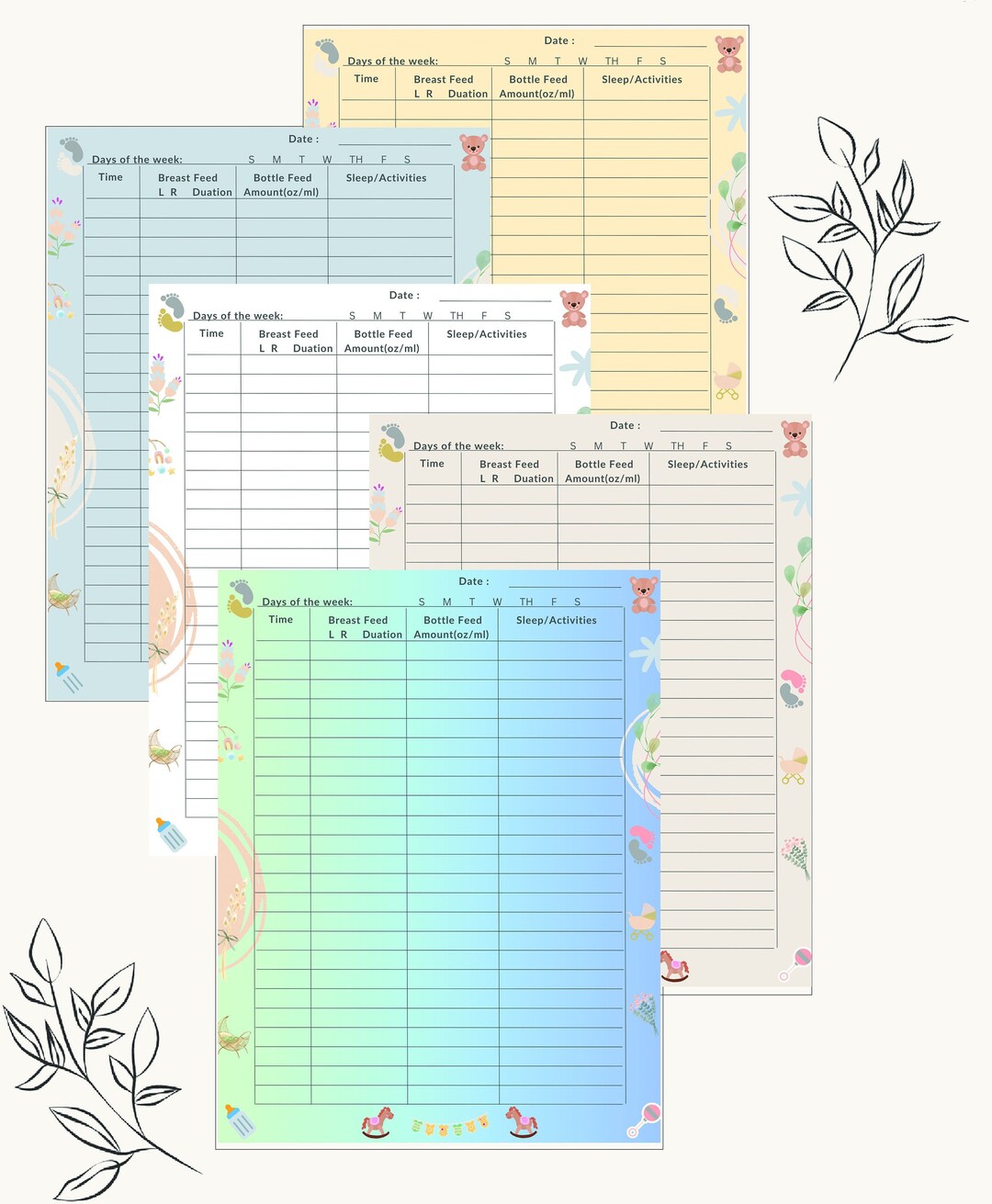 Baby Daily Activities Tracking Template| Feed, Pee & Poop, Sleep and ...