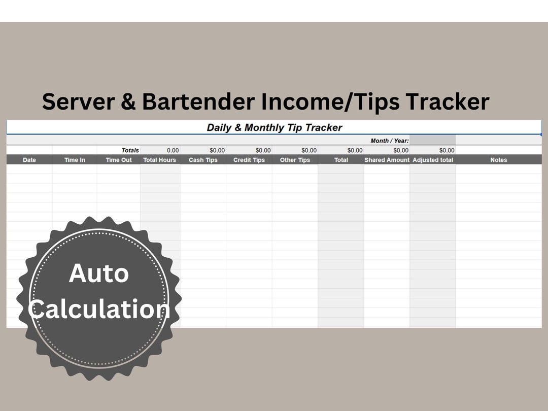 Server Tip Tracker: Excel Spreadsheet, Google Sheets, Printable PDF | Digital & Instant Download ...
