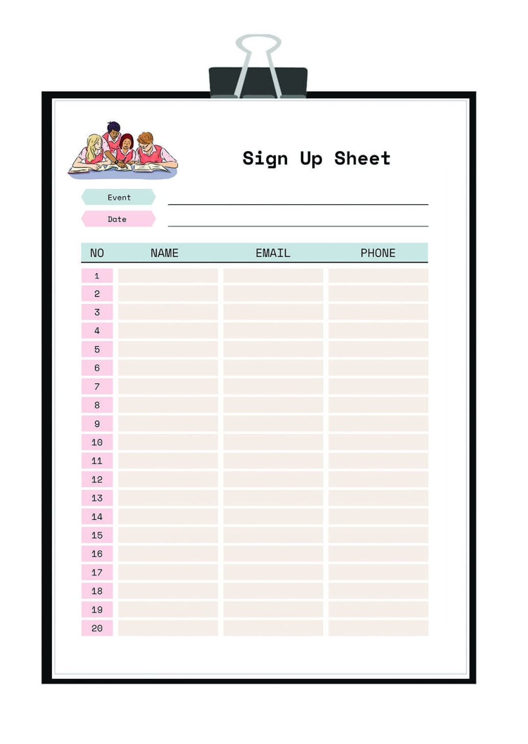 School Event Sign in Sheet Downloadable and Printable Sign up - Etsy
