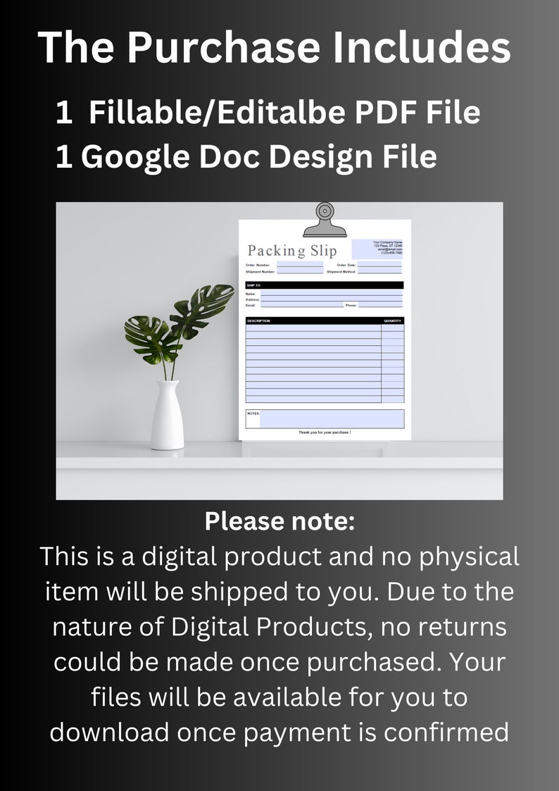 Printable Fillable Packing Slip Template PDF packing Receipt shipping ...