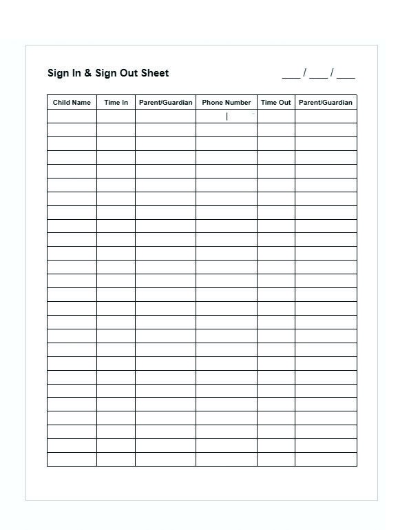 Printable Daycare Sign in Sheet in PDF and Word Format| Summer Camp ...