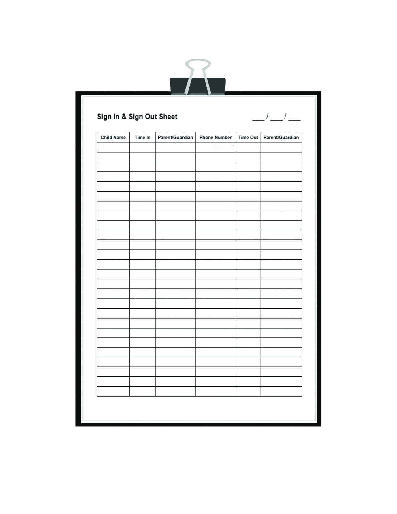 Printable Daycare Sign in Sheet in PDF and Word Format| Summer Camp ...