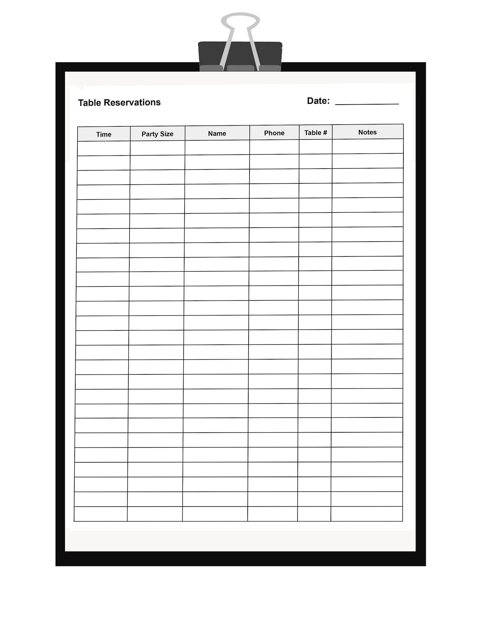 Printable Restaurant Table Reservation Form | Restaurant Guest Table ...