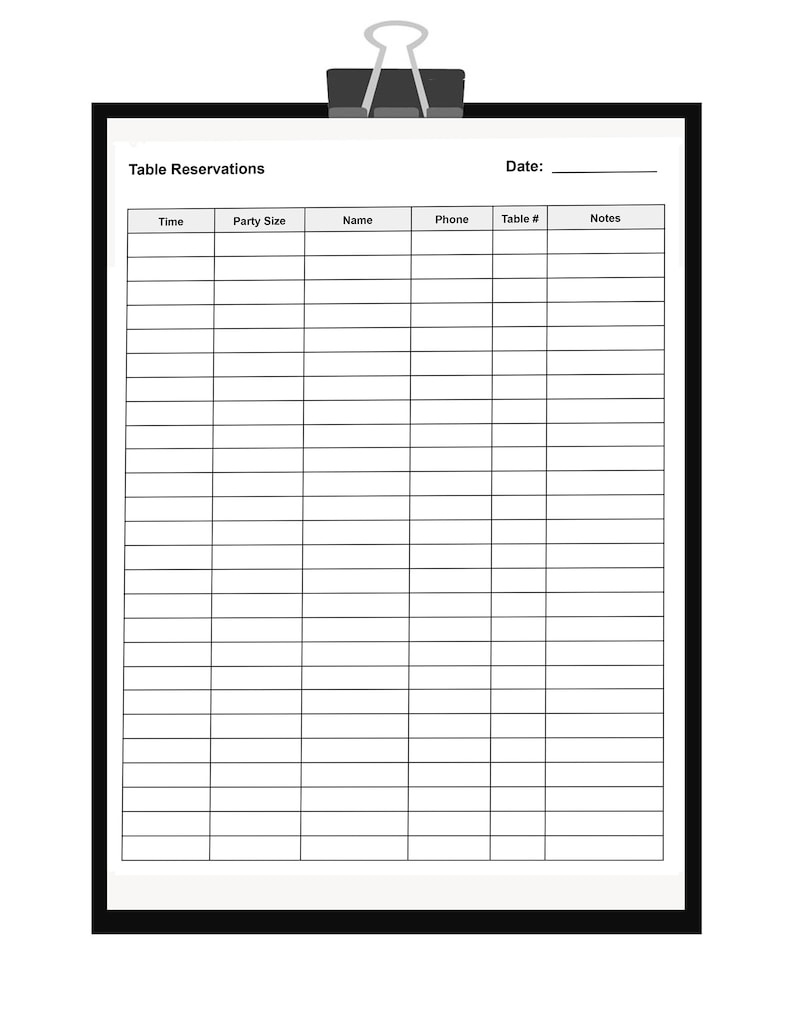 Printable Restaurant Table Reservation Form | Restaurant Guest Table ...