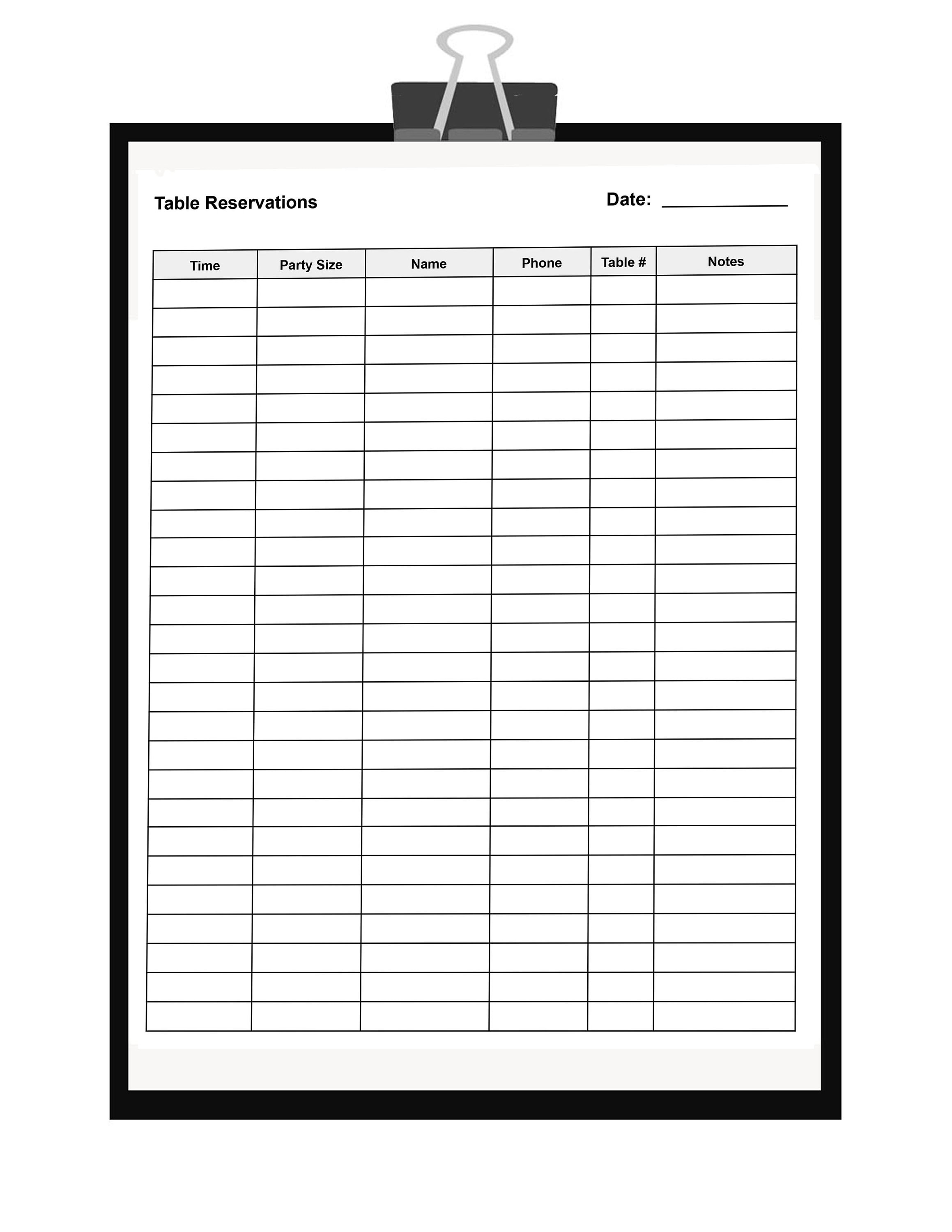 Printable Restaurant Table Reservation Form | Restaurant Guest Table ...
