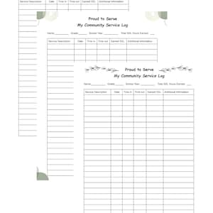 Community Service Log| Student Service Learning Hours Tracker| SSL ...
