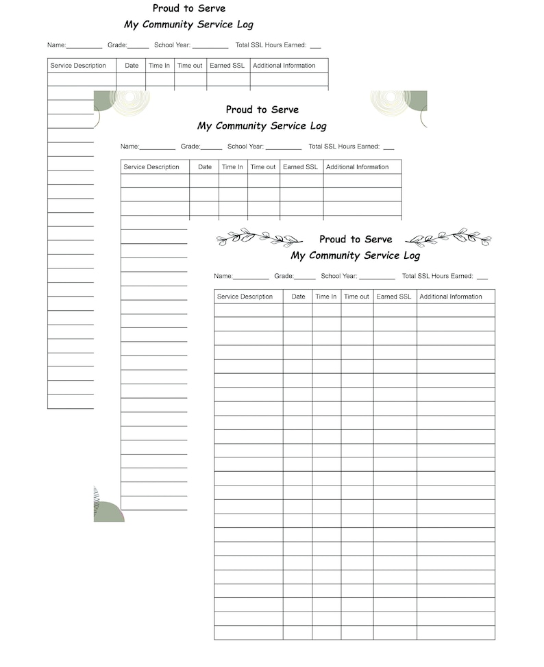 Community Service Log| Student Service Learning Hours Tracker| SSL ...