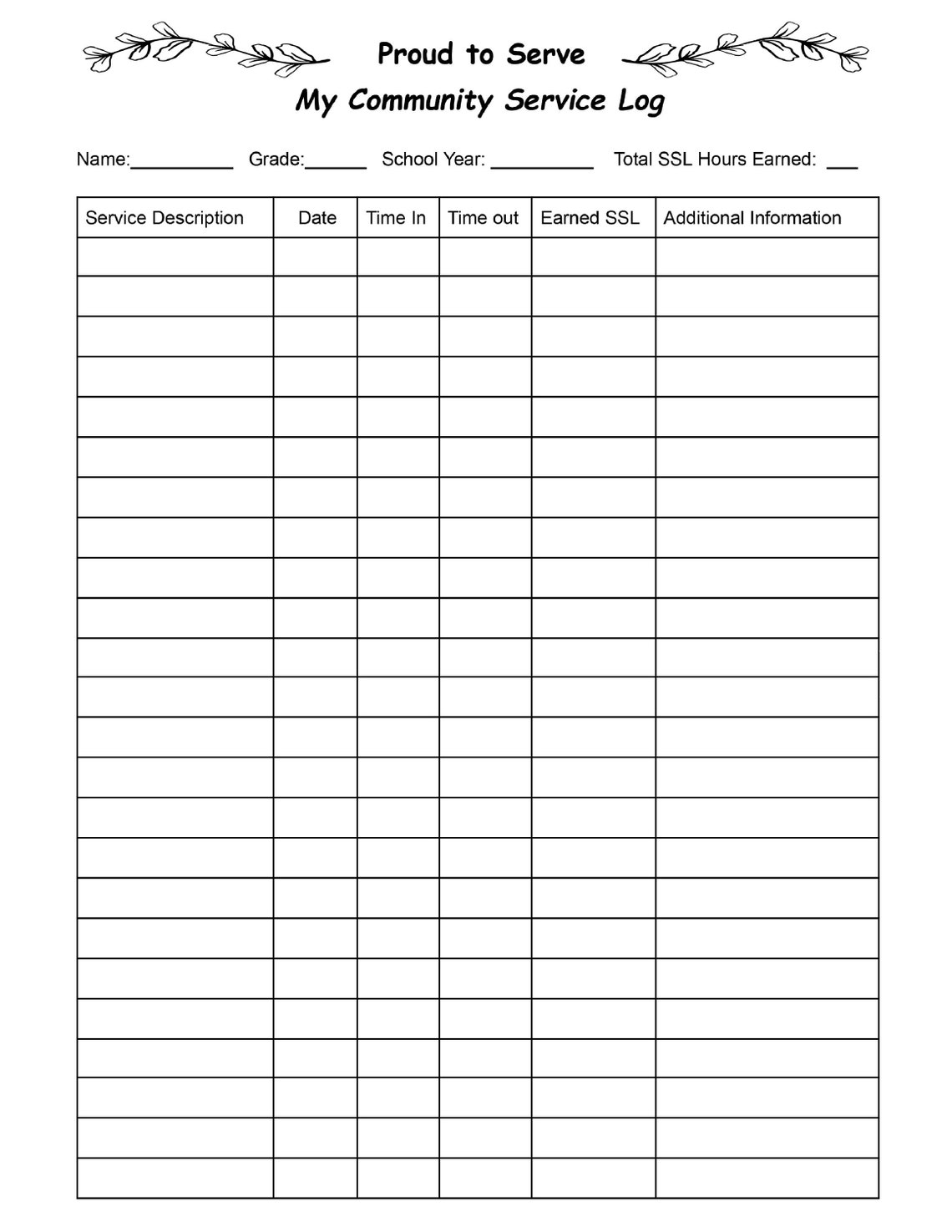 Community Service Log| Student Service Learning Hours Tracker| SSL ...