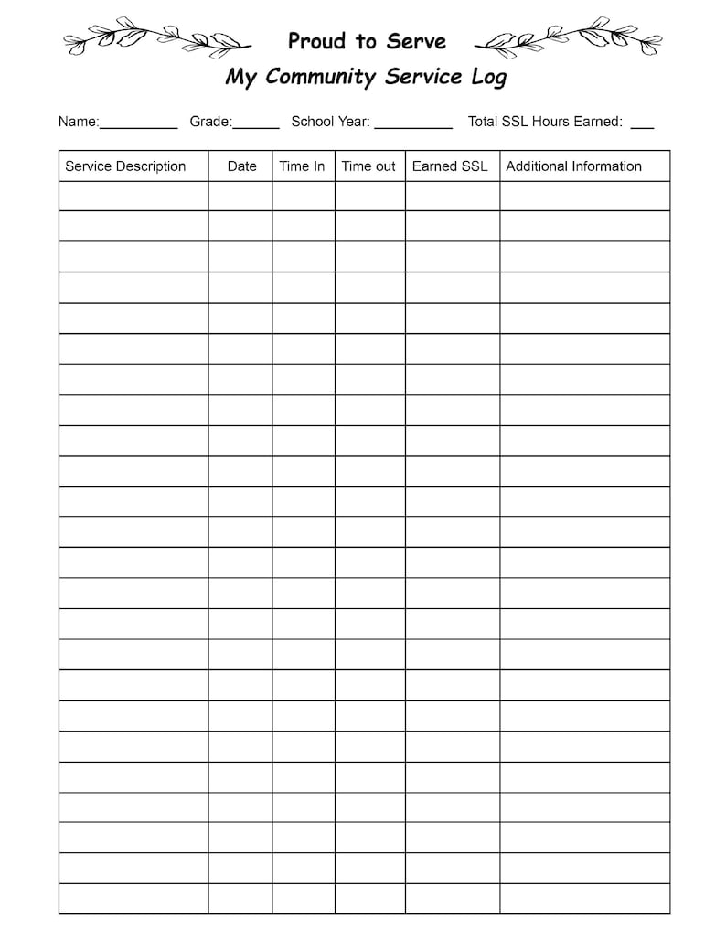 Community Service Log| Student Service Learning Hours Tracker| SSL ...