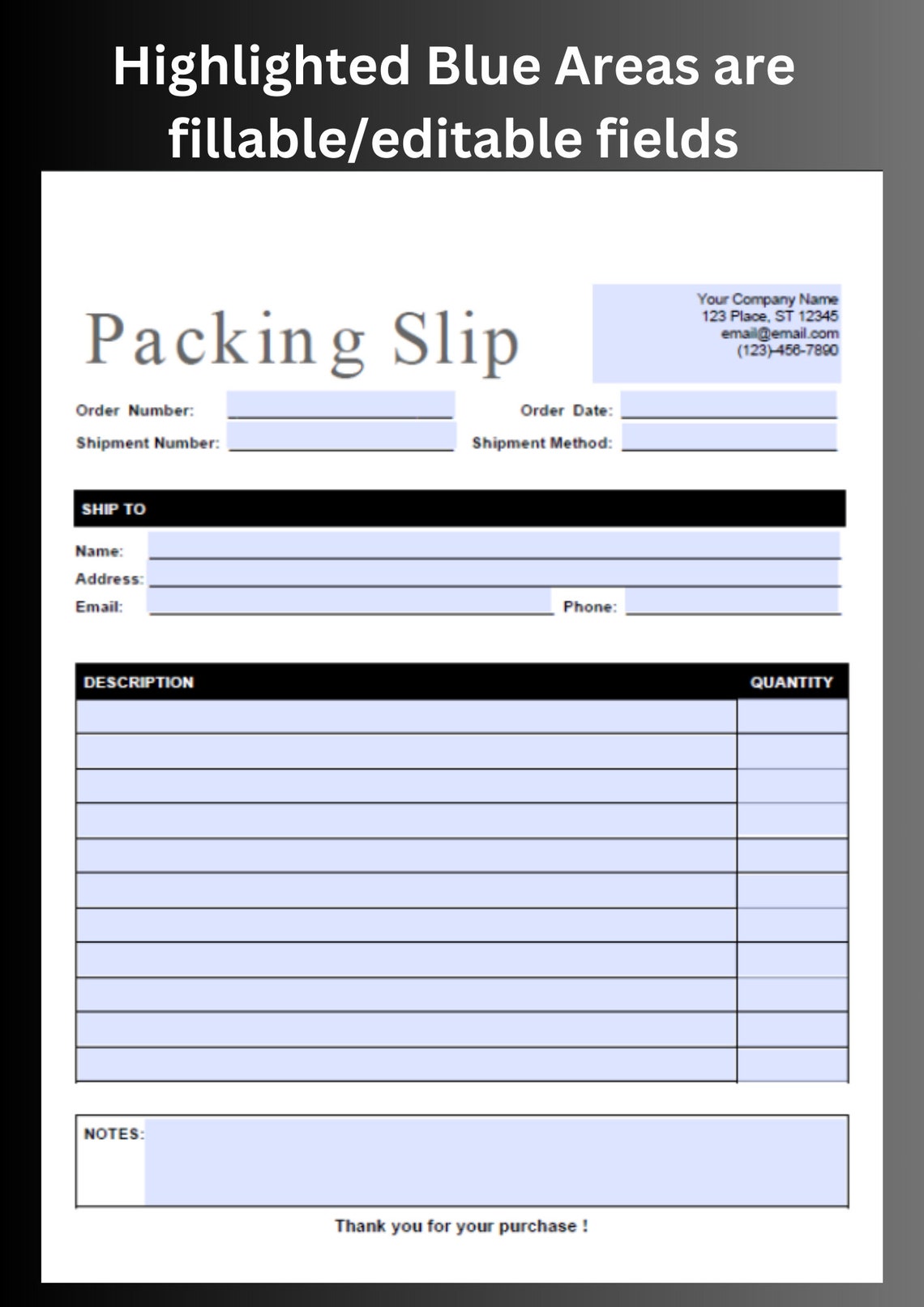 Printable Fillable Packing Slip Template PDF packing Receipt shipping Slip instant Download and ...
