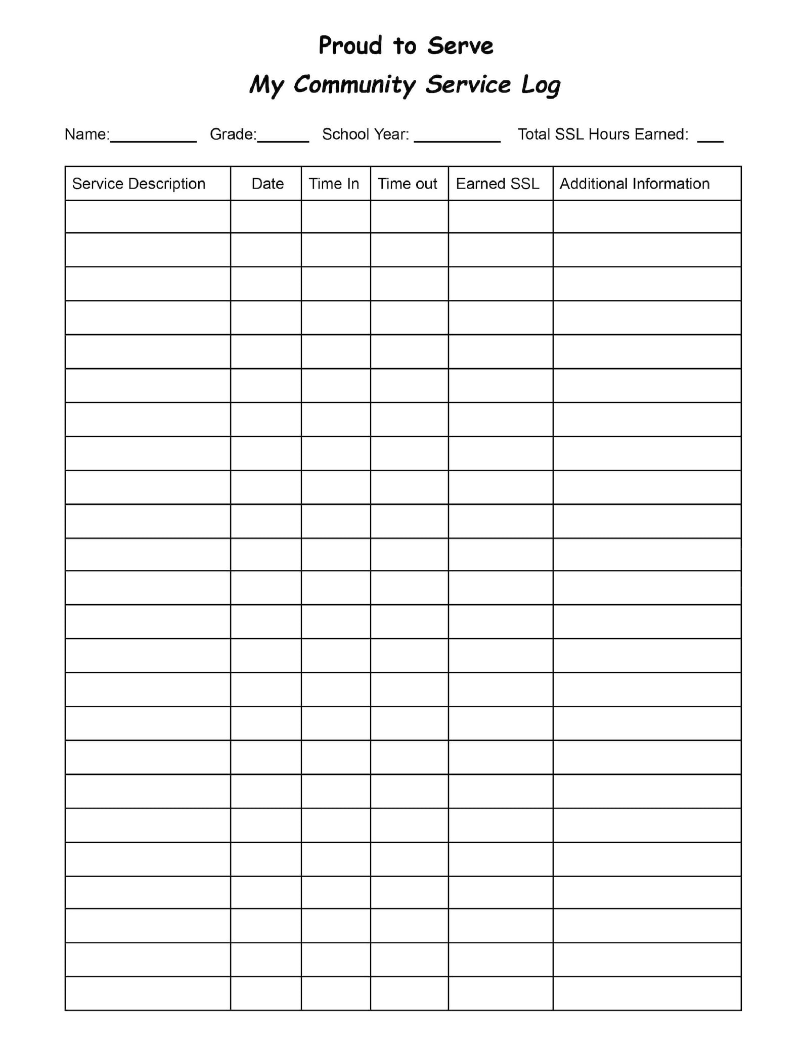 Community Service Log| Student Service Learning Hours Tracker| SSL ...