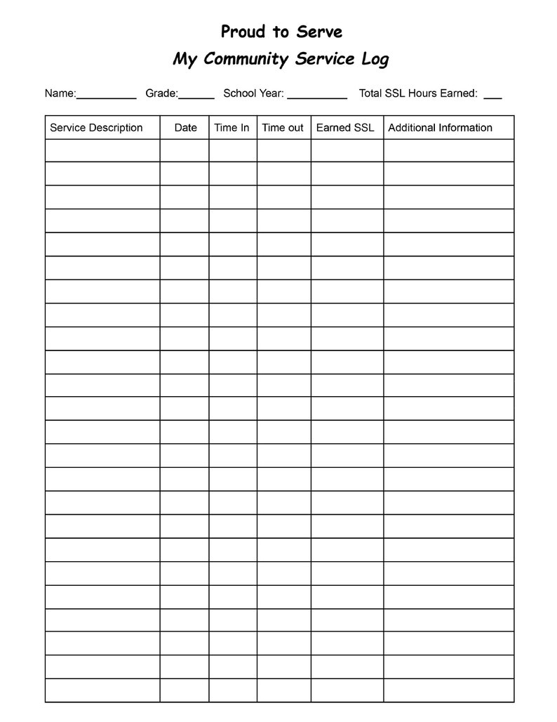 Community Service Log| Student Service Learning Hours Tracker| SSL ...