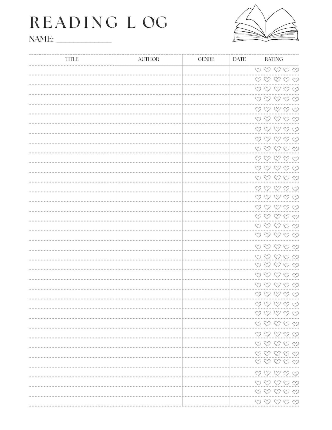 Reading Log Printable| Book Tracker for Students and Teachers | Letter ...
