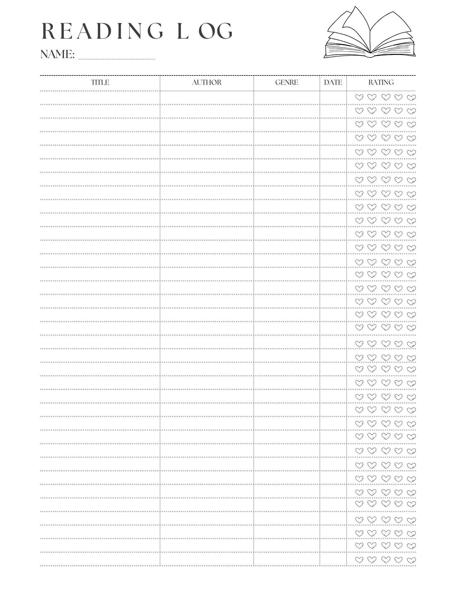 Reading Log Printable| Book Tracker for Students and Teachers | Letter ...