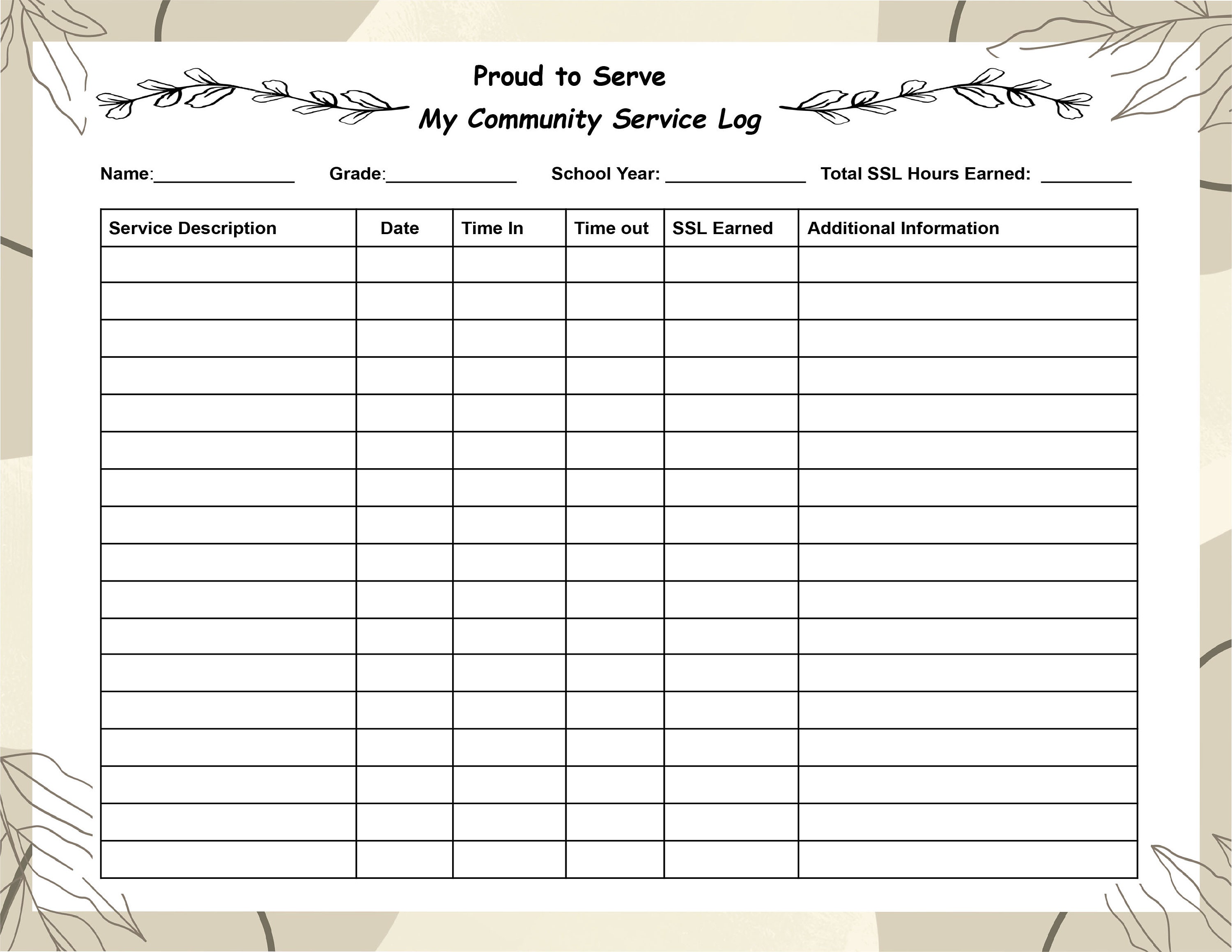 Community Service Log| Student Service Learning Hours Tracker| SSL ...