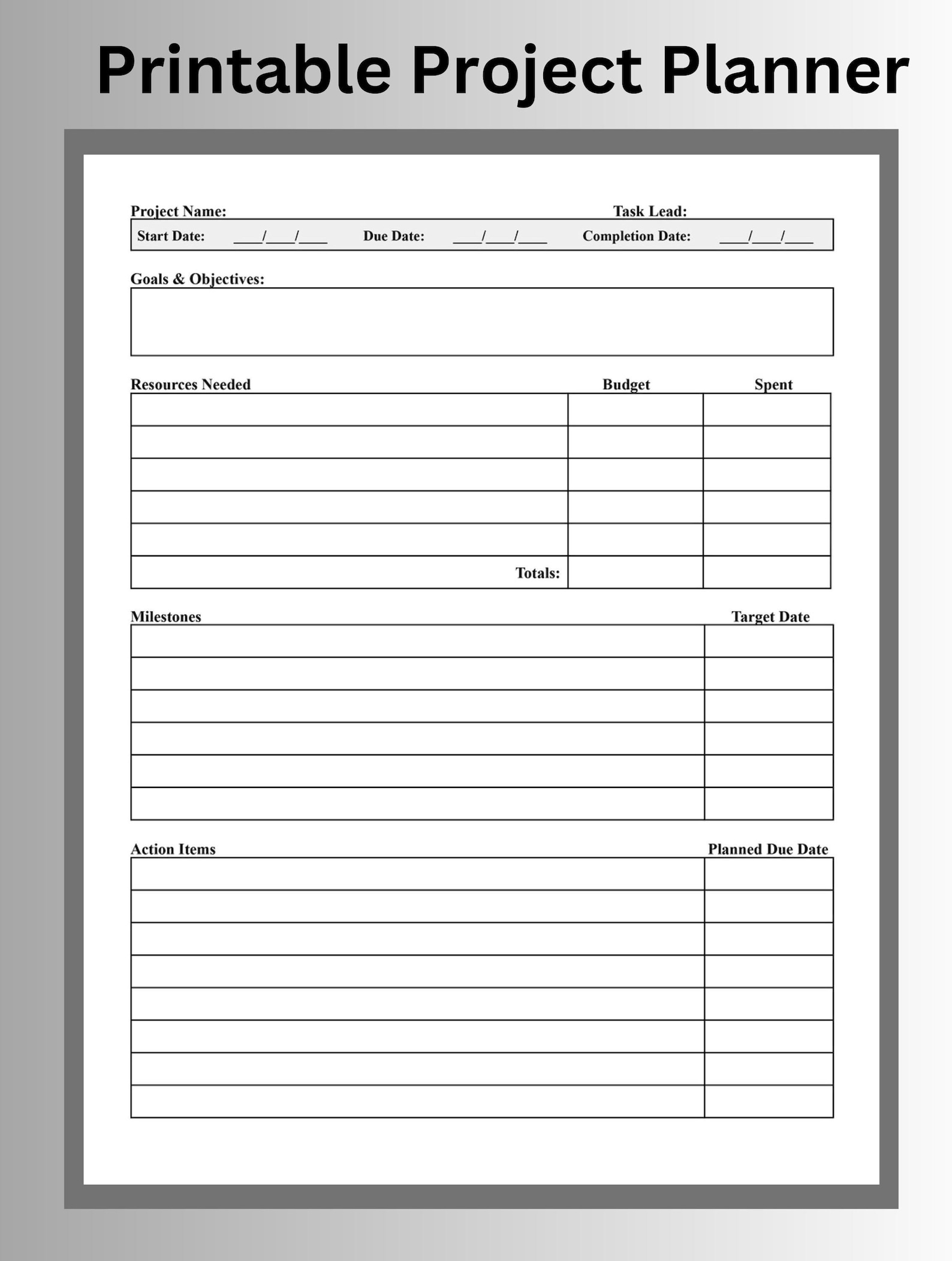 Project Plan Template Printable Project Planner Task Tracker - Track ...