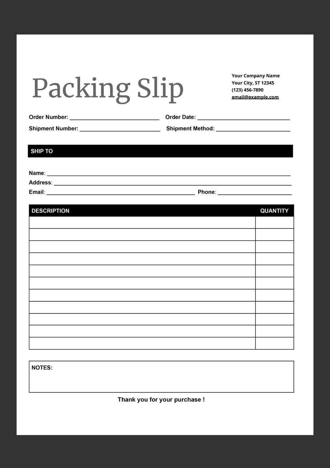 Printable Fillable Packing Slip Template PDF packing Receipt shipping ... Printable Fillable Packing Slip Template PDF packing Receipt shipping ...