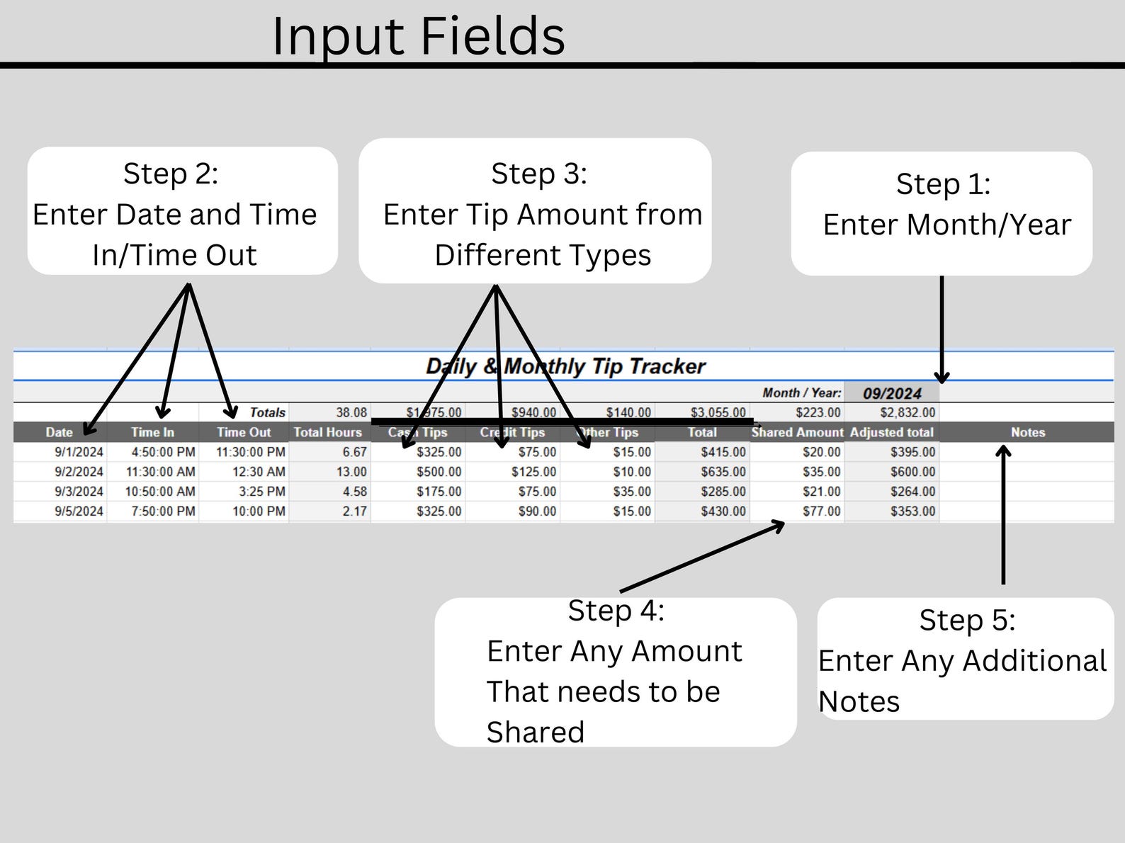 Server Tip Tracker: Excel Spreadsheet, Google Sheets, Printable PDF ...