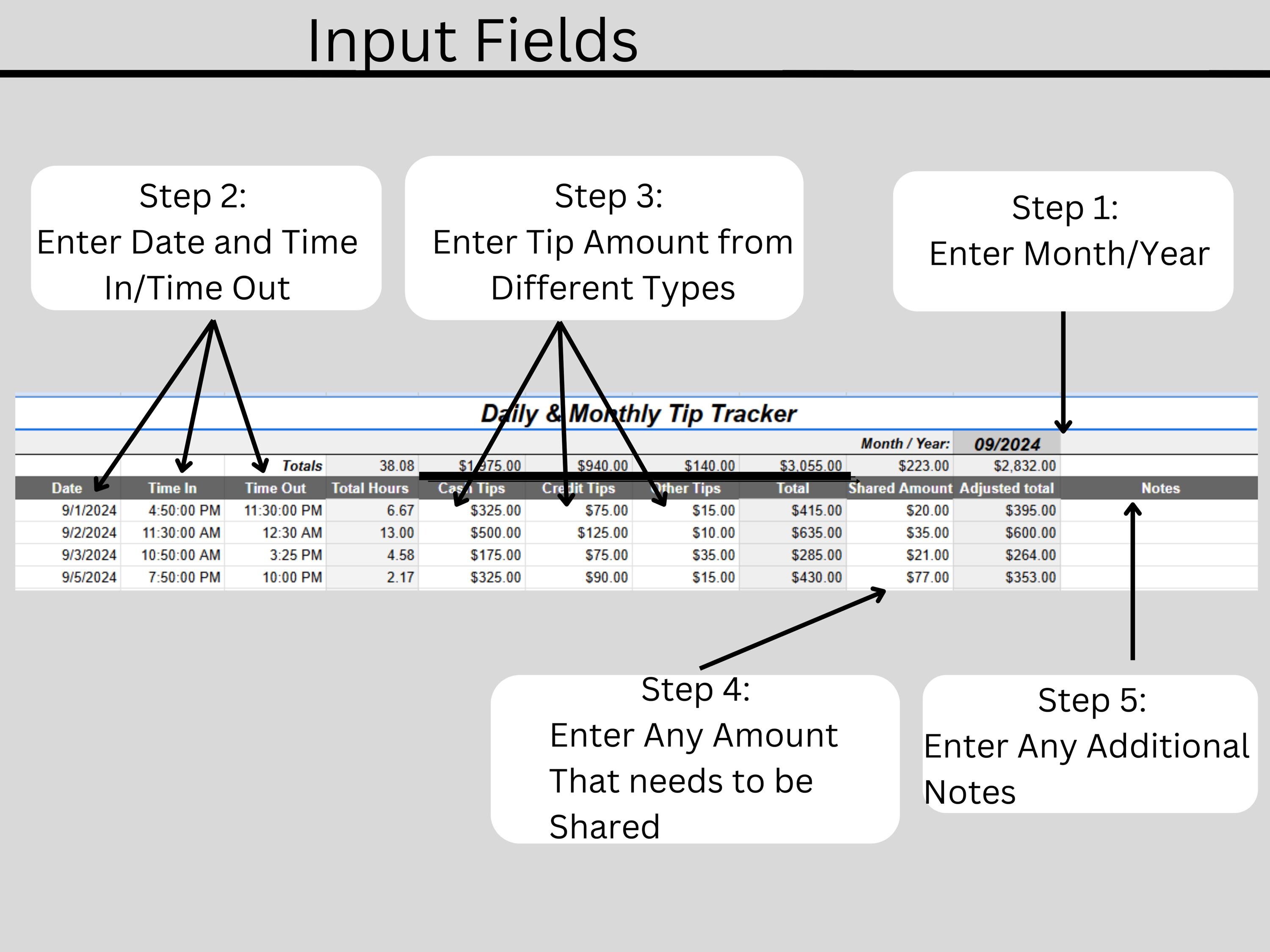 Server Tip Tracker: Excel Spreadsheet, Google Sheets, Printable PDF ...