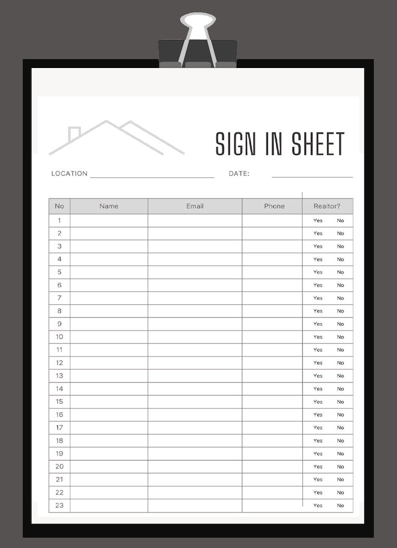 Realtor Open House Sign in Sheet Template, Instant Download Sign in ...