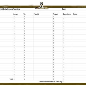 Printable Hair Stylist Daily Income Tracker | Letter Size PDF Digital ...