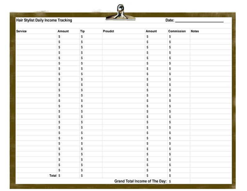 Printable Hair Stylist Daily Income Tracker | Letter Size PDF Digital ...