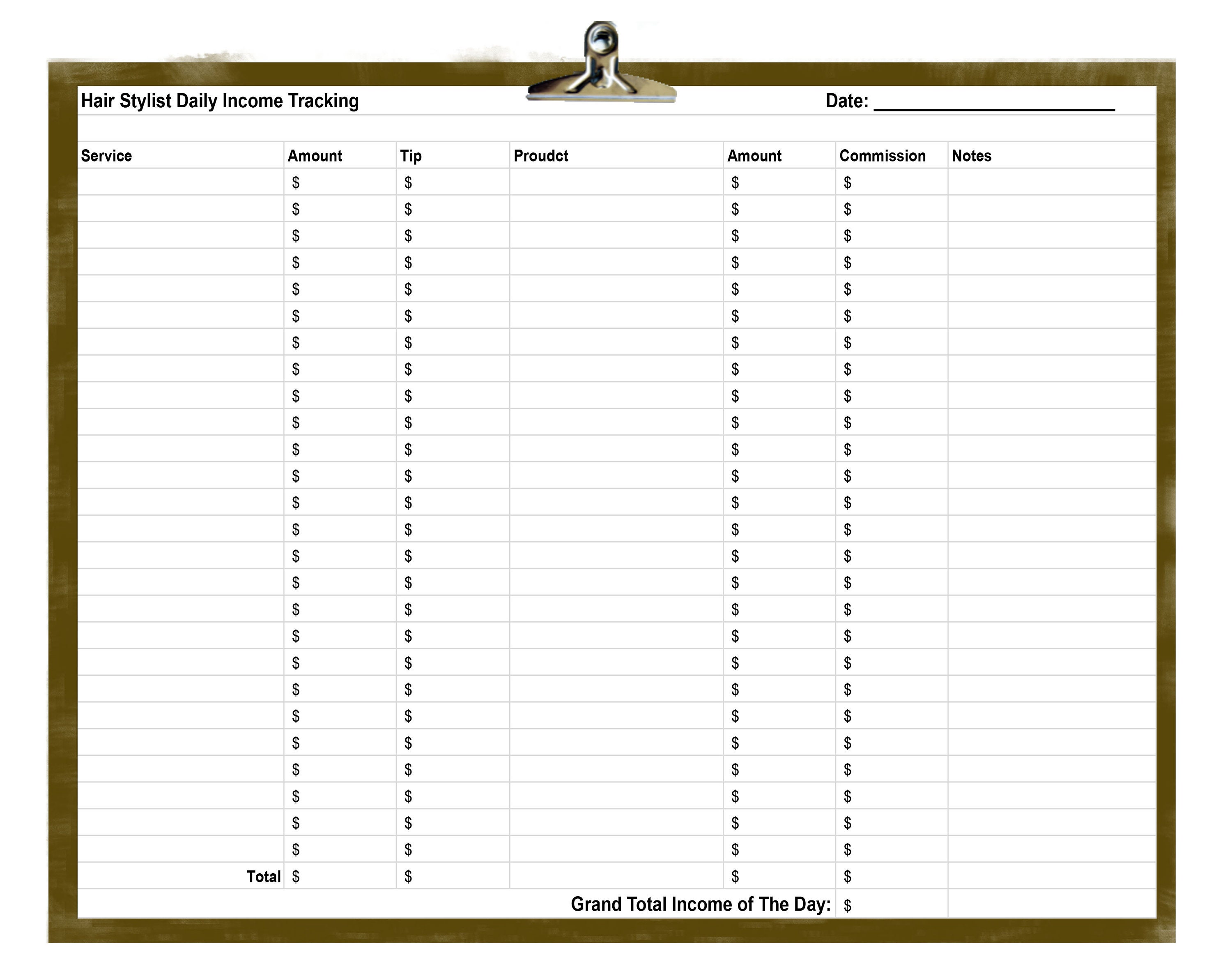 Printable Hair Stylist Daily Income Tracker | Letter Size PDF Digital ...