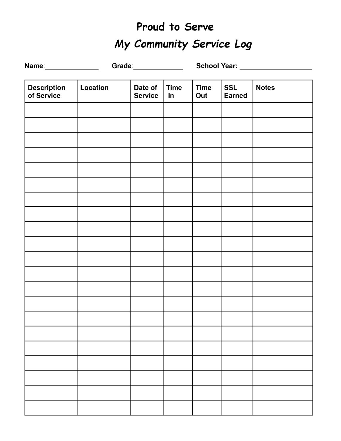 Community Service Log Student Service Learning Hours Tracker - Etsy
