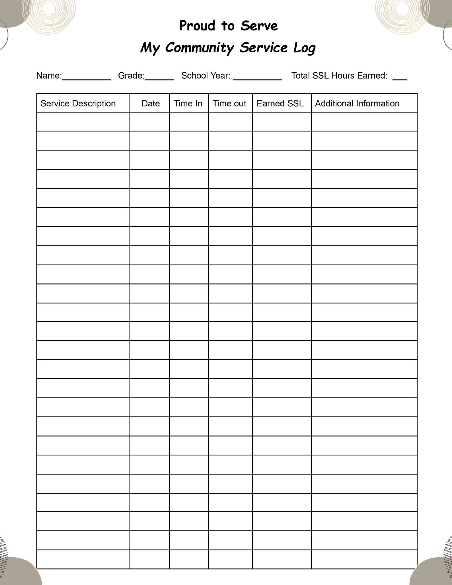 Community Service Log| Student Service Learning Hours Tracker| SSL ...