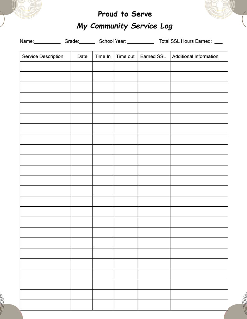 Community Service Log| Student Service Learning Hours Tracker| SSL ...