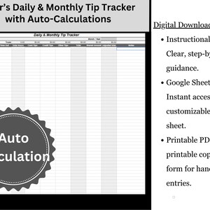 Server Tip Tracker: Excel Spreadsheet, Google Sheets, Printable PDF ...