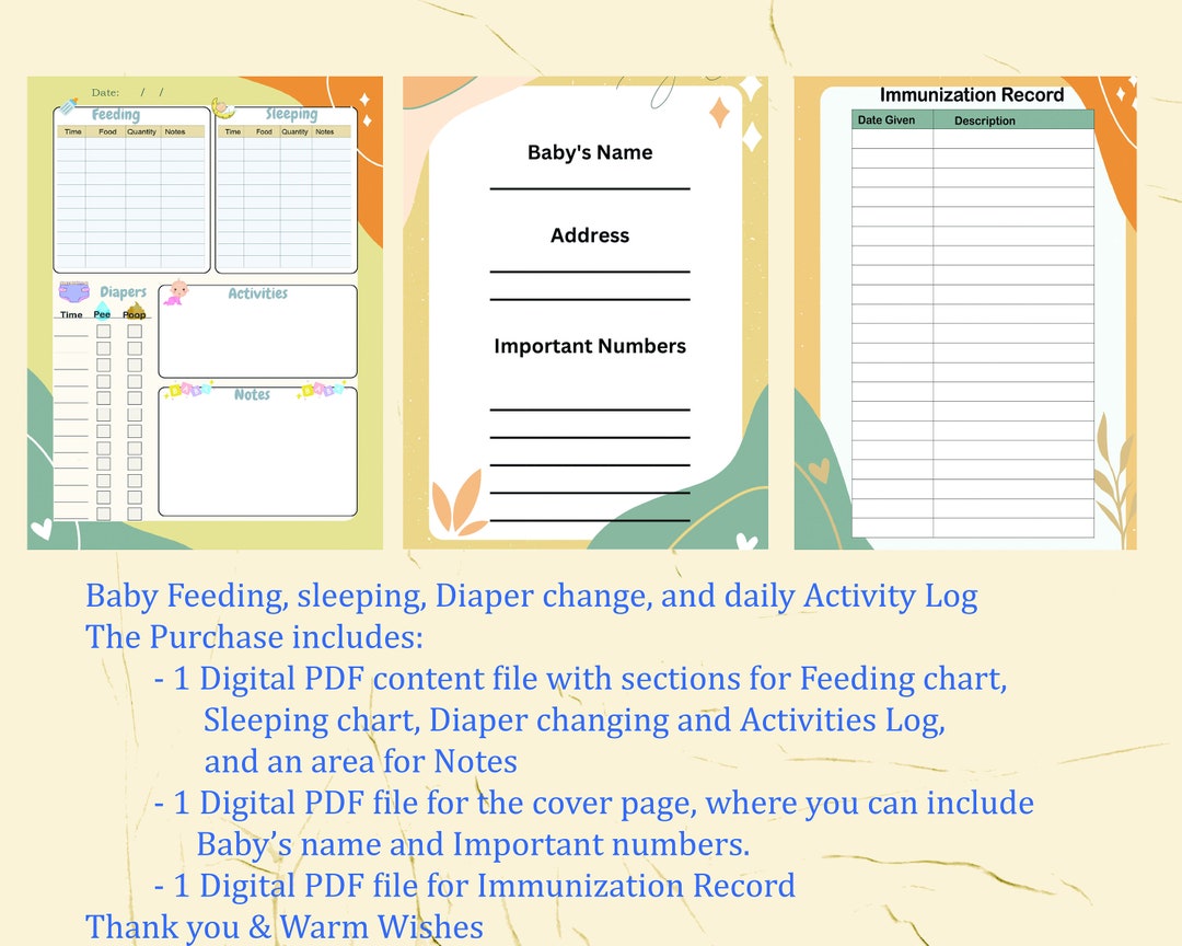 Baby Daily Activities Tracking Template Feed, Pee & Poop, Sleep and ...