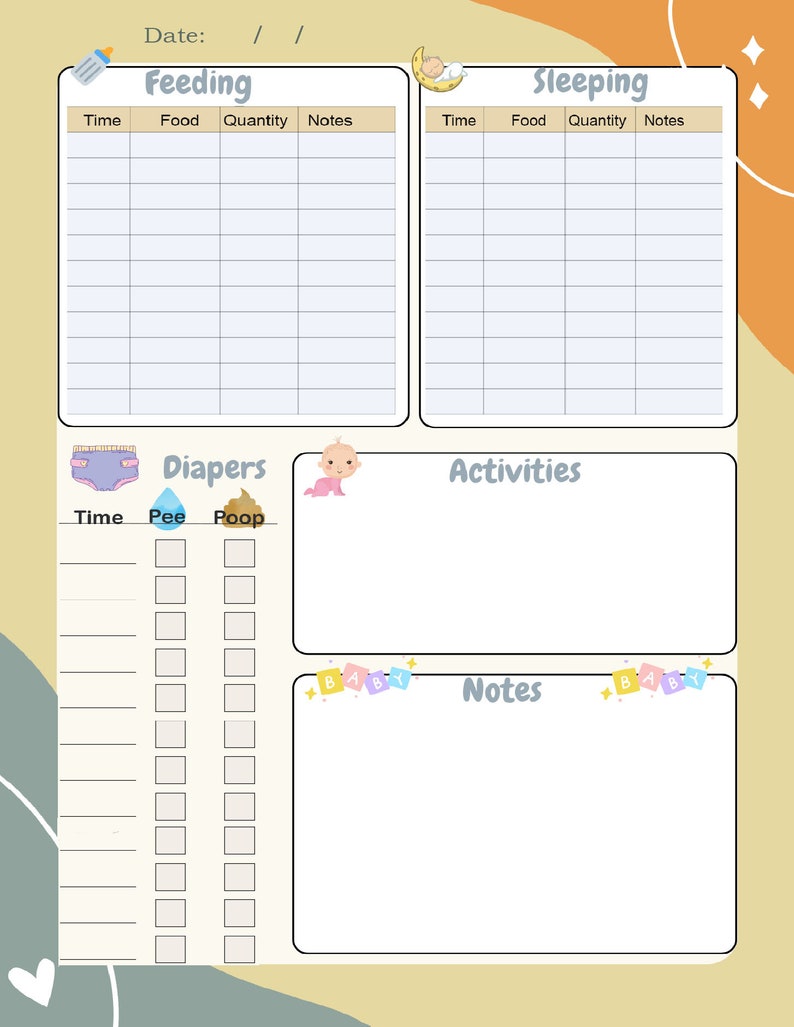Baby Daily Activities Tracking Template| Feed, Pee & Poop, Sleep and ...
